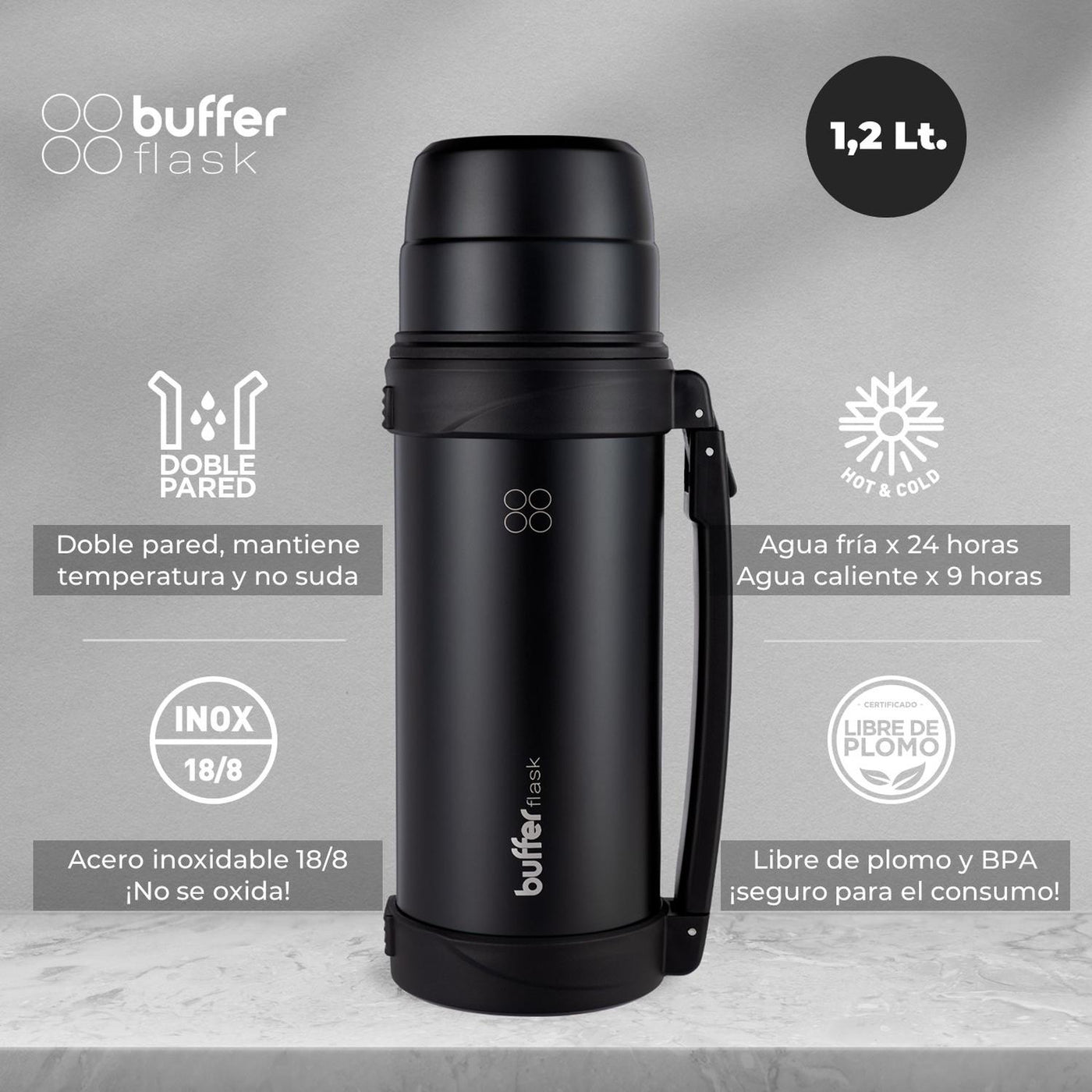 Termo de Agua Mancora 1,2Lt Acero Inox Agua Fría y Caliente — Buffer CL