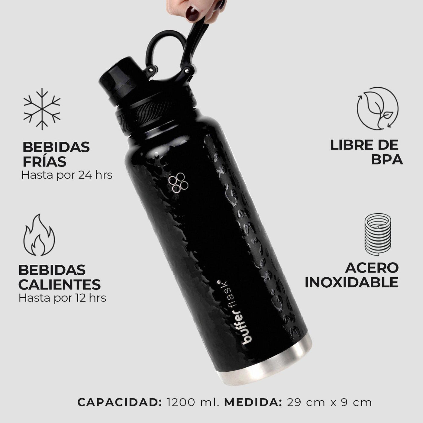 Botella Agua Térmica Paine 1,2Lt Acero Inox Incluye 2 Tapas — Buffer CL