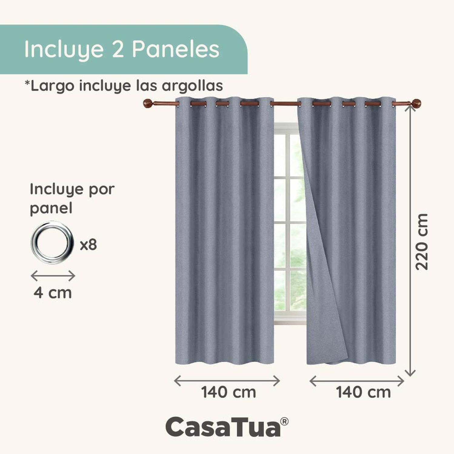 Cortina 100% Blackout 220x140 Casatua Look Lino Set 2 Paños — Buffer CL